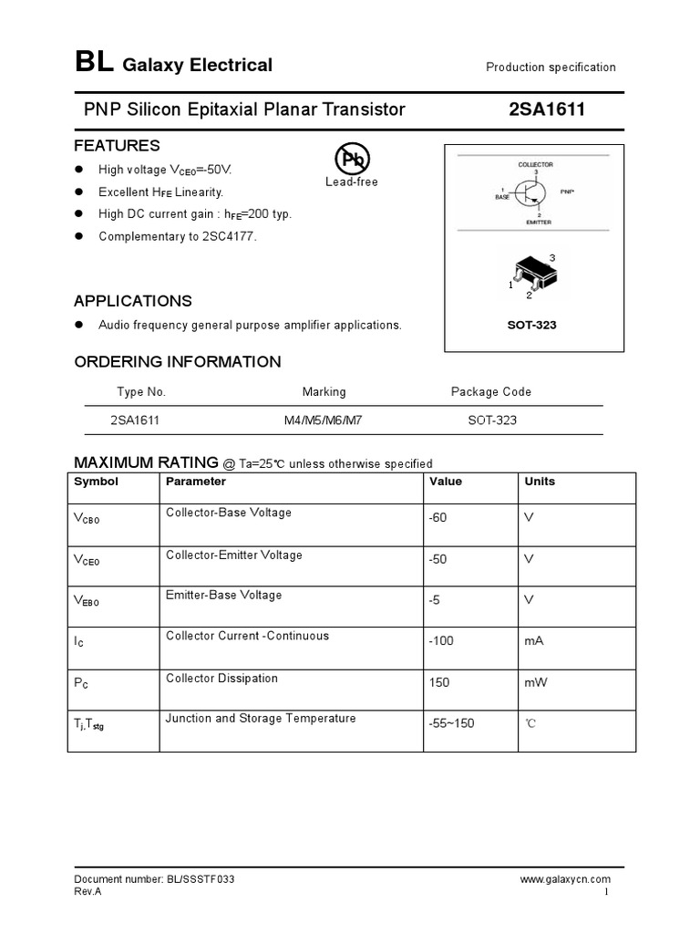 PNP Silicon Epitaxial Planar Transistor 2SA1611 | Download Free PDF ...