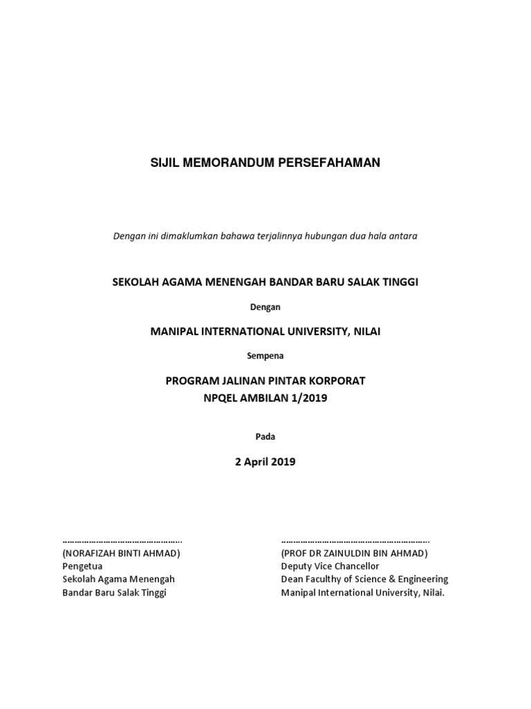 Sijil Memorandum Persefahaman | PDF