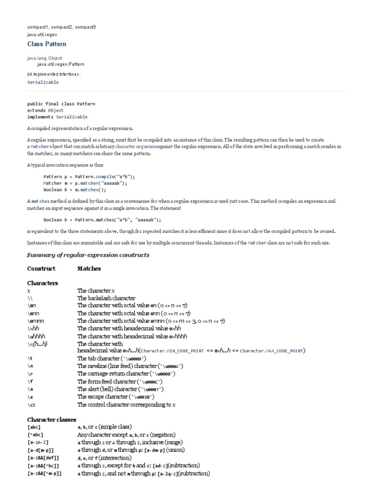Class Pattern: Java - Lang.object | PDF | Regular Expression | Software Development