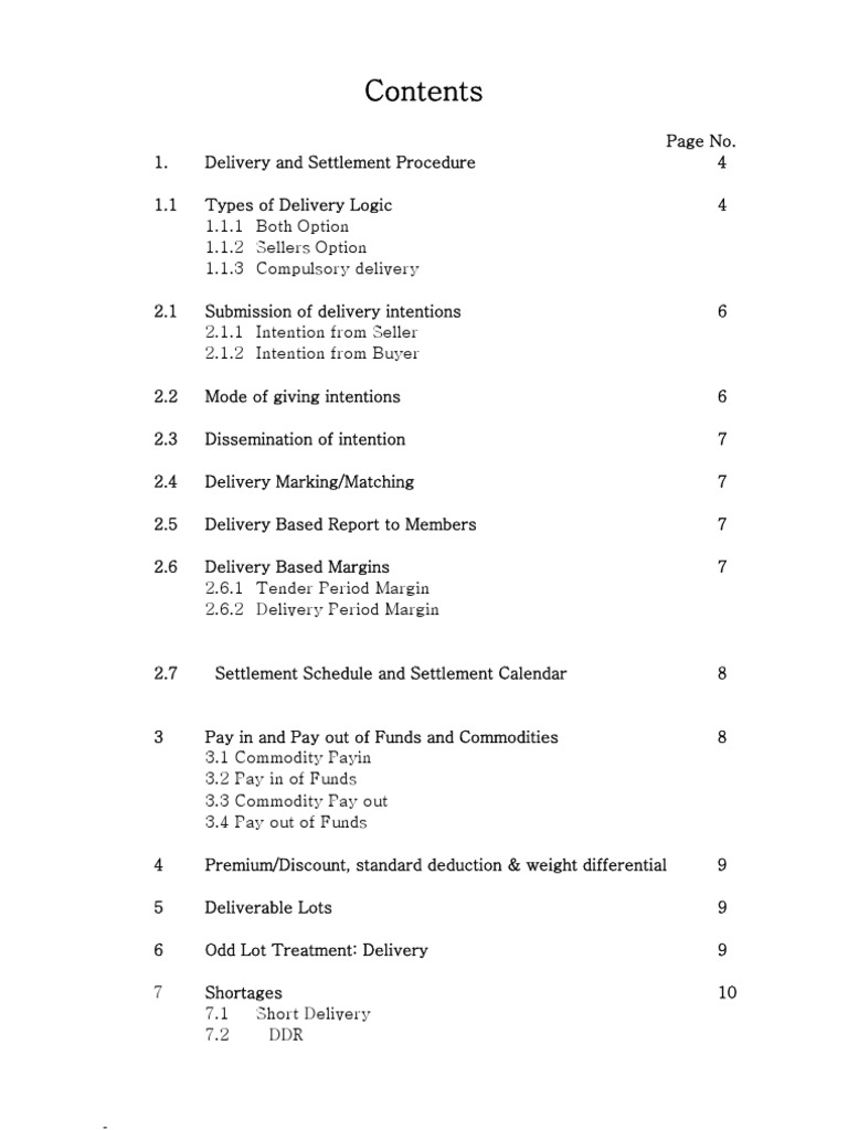 Delivery and Settlement Procedure for Commodity Contracts | PDF ...