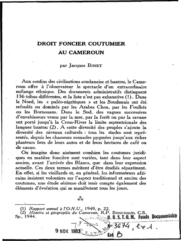 Droit Foncier Et Coutumier Au Cameroun - Jacques Binet PDF | PDF ...