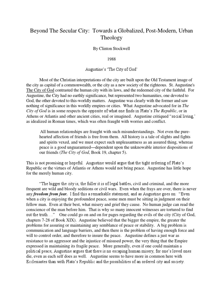 Beyond The Secular City: Towards A Globalized, Post-Modern, Urban ...