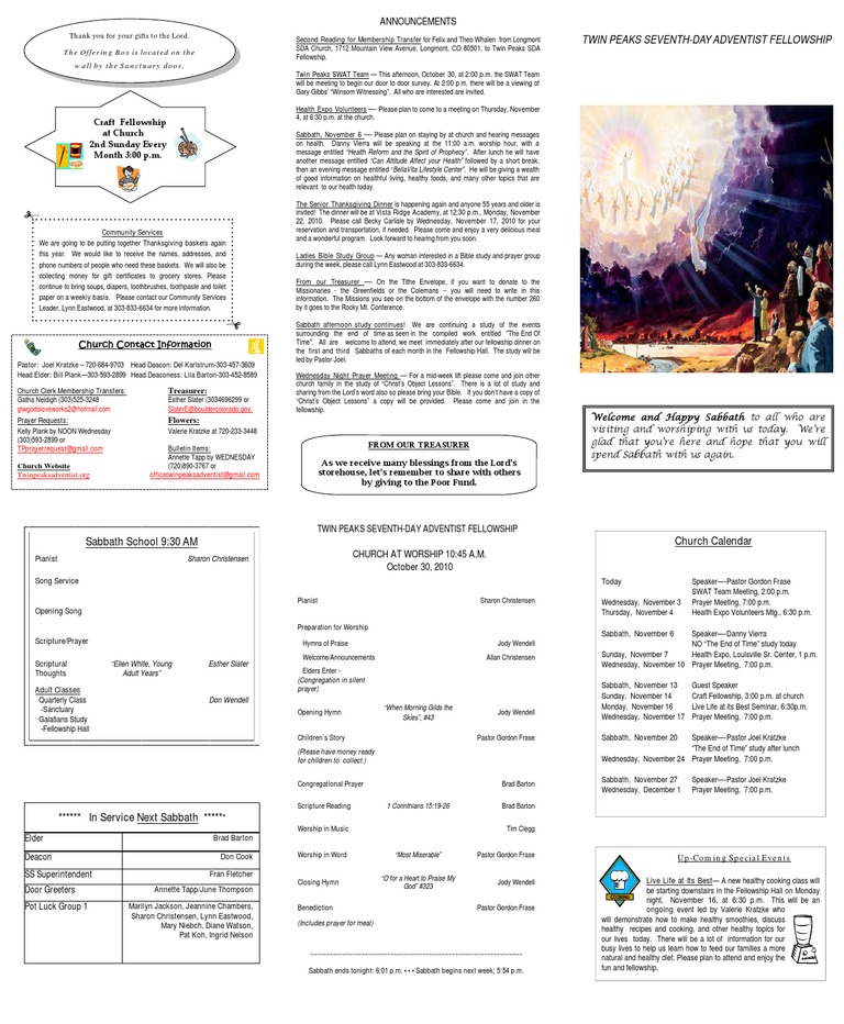 Bulletin For October 30, 2010 | PDF | Seventh Day Adventist Church ...