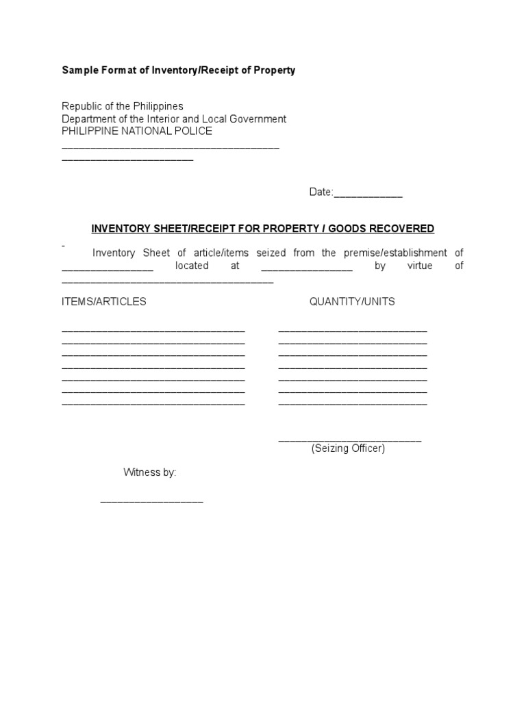 Sample Format of Inventory/Receipt of Property | PDF | Business