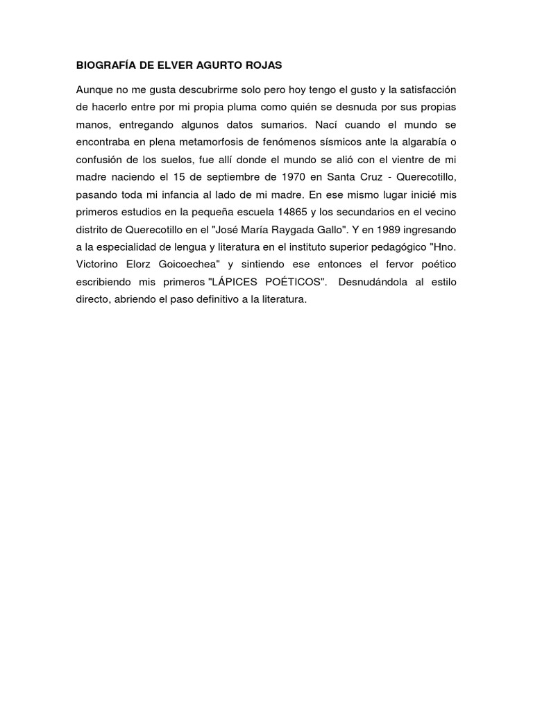 Biografía de Elver Agurto Rojas | PDF