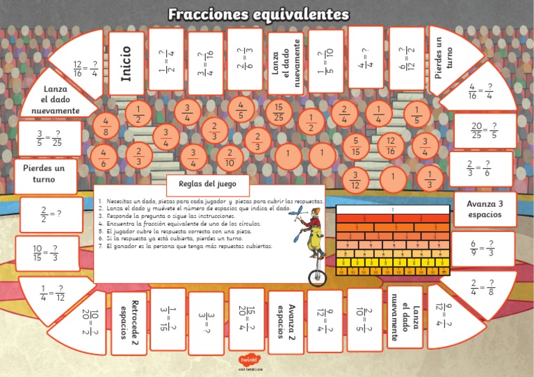 Juego de Mesa - Fracciones Equivalentes | PDF | Juego de azar | Ocio
