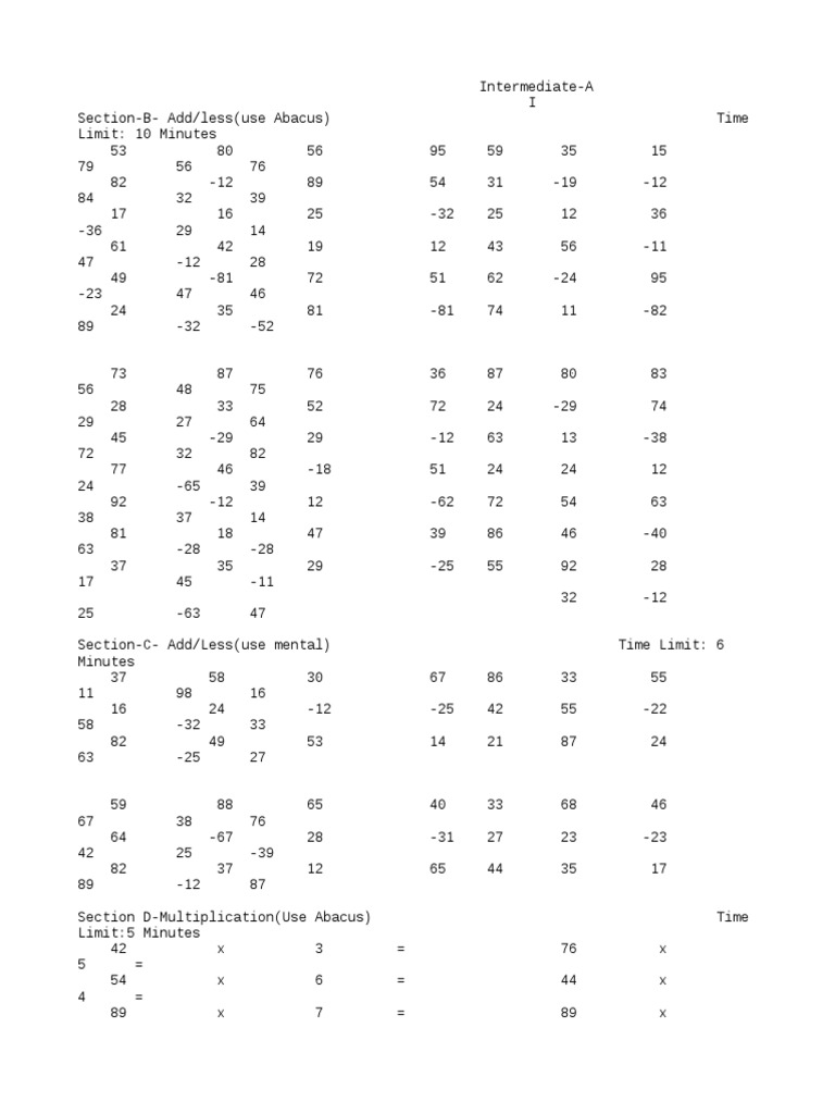 UCMAS Intermediate A | PDF | Leisure | Teaching Mathematics