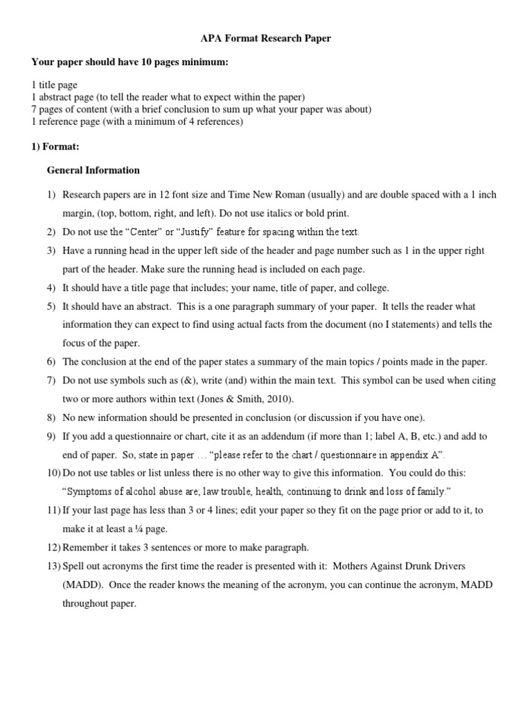 APA Format Research Paper Your Paper Should Have 10 Pages Minimum | PDF ...