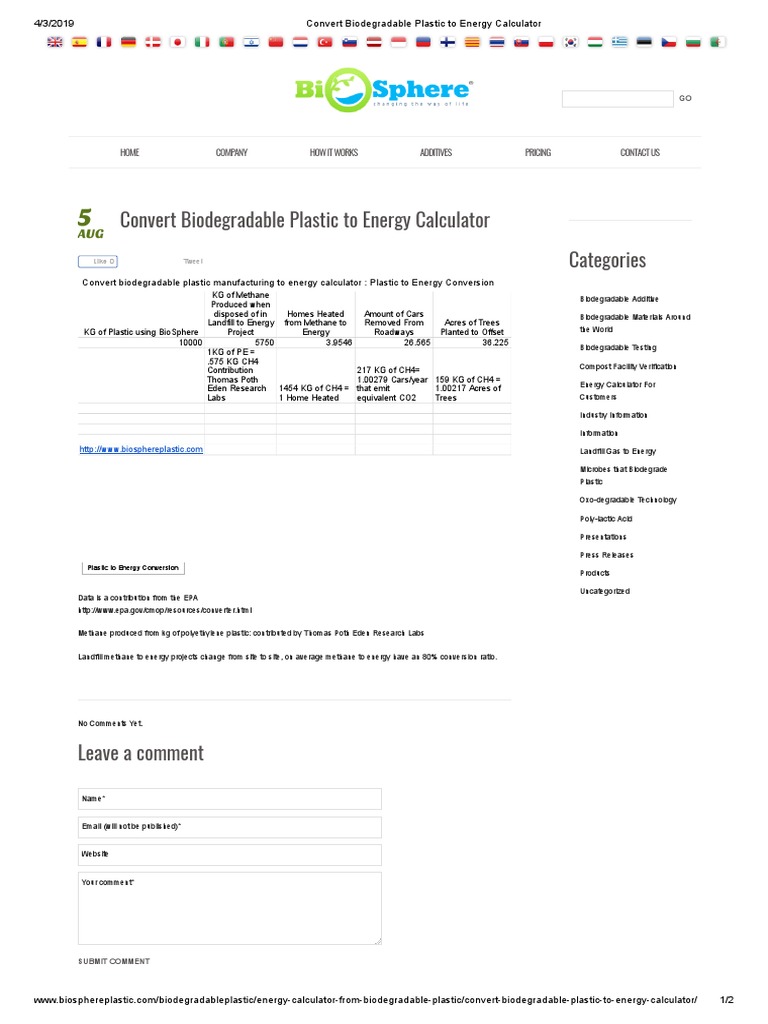 Convert Biodegradable Plastic To Energy Calculator | PDF ...