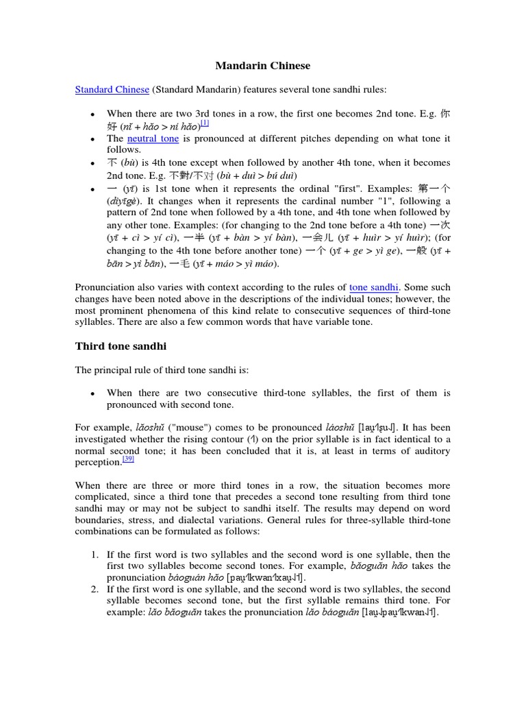 Mandarin Tone Sandhi | Download Free PDF | Tone (Linguistics ...
