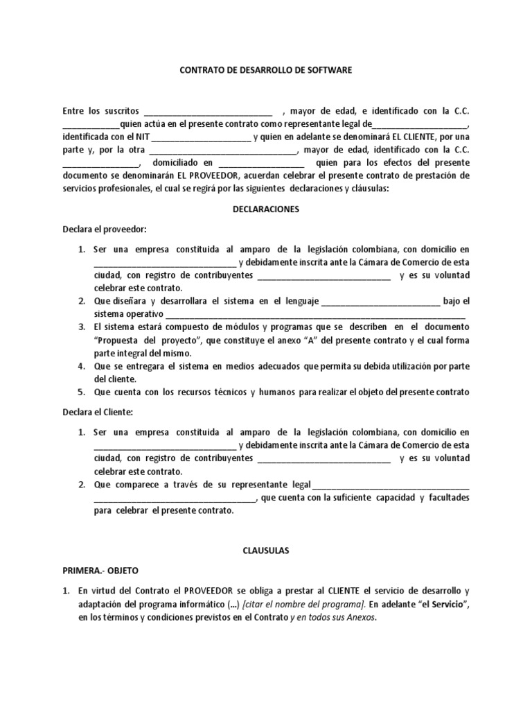 Modelo Contrato de Desarrollo de Software | PDF | Software | Programa ...
