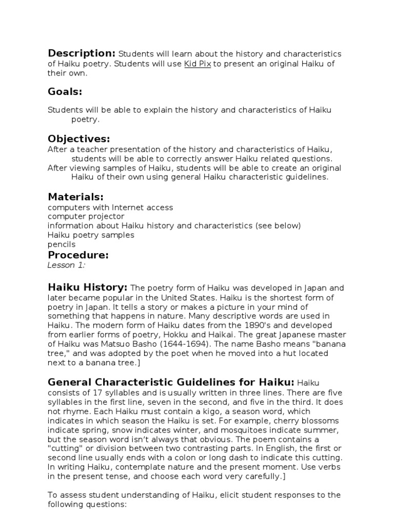 Haiku Lesson Plan | PDF | Haiku | Poetry
