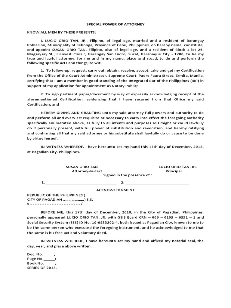Special Power of Attorney | PDF | Power Of Attorney | Philippines
