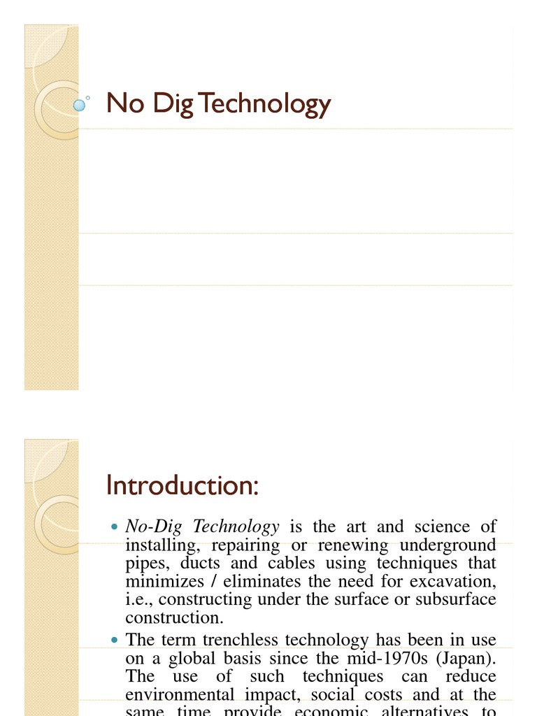 No Dig Technology Ppts | PDF | Drilling Rig | Pipe (Fluid Conveyance)
