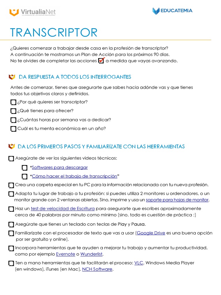 Plan Accion Transcriptor | PDF | Persona de libre dedicación | Monitor ...