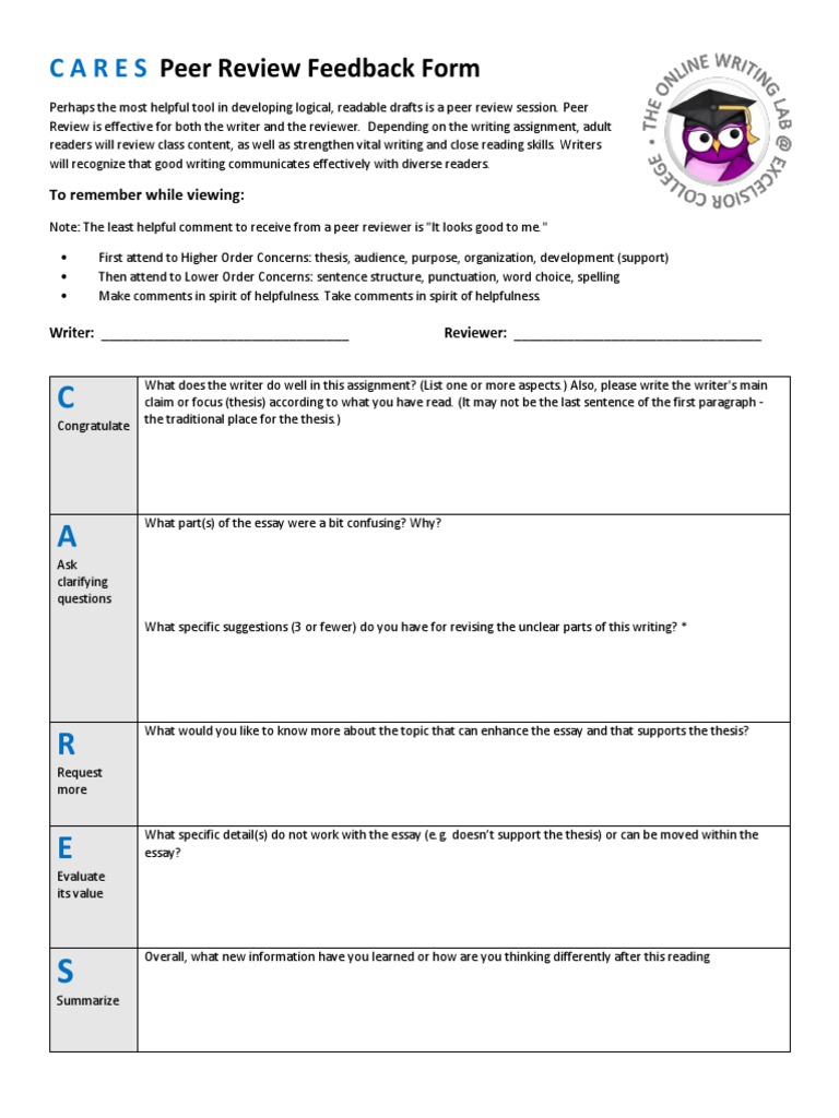 C.A.R.E.S. Peer Review Feedback Guide | PDF | Essays | Thesis