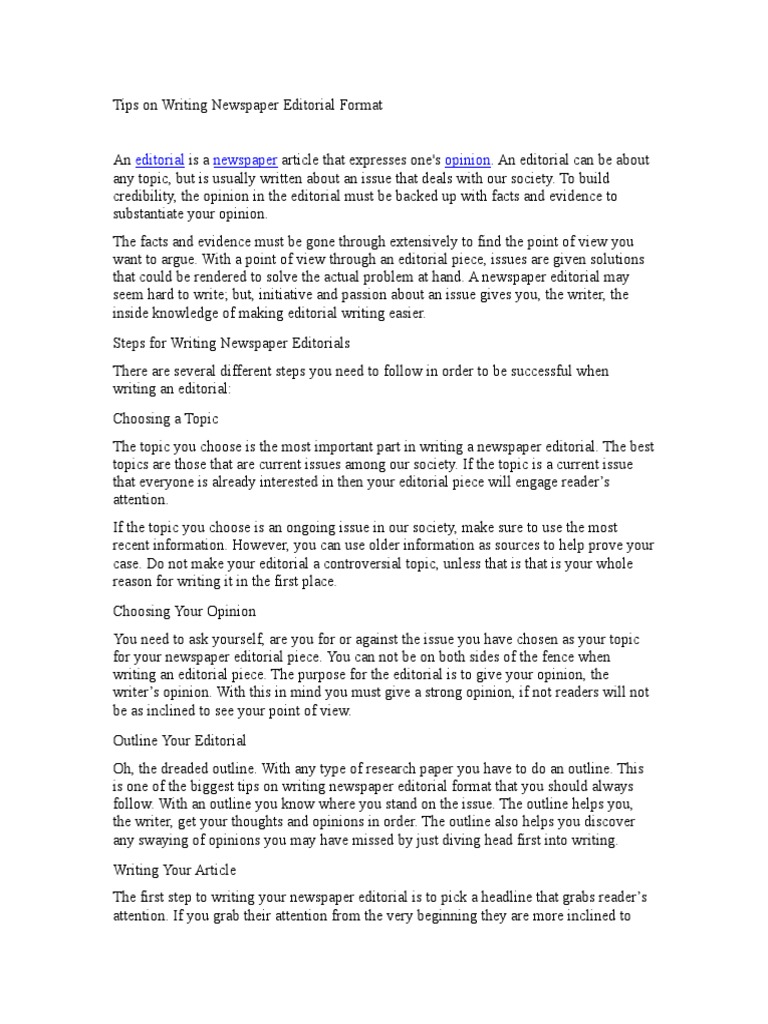 Tips On Writing Newspaper Editorial Format | PDF | Newspapers | Persuasion