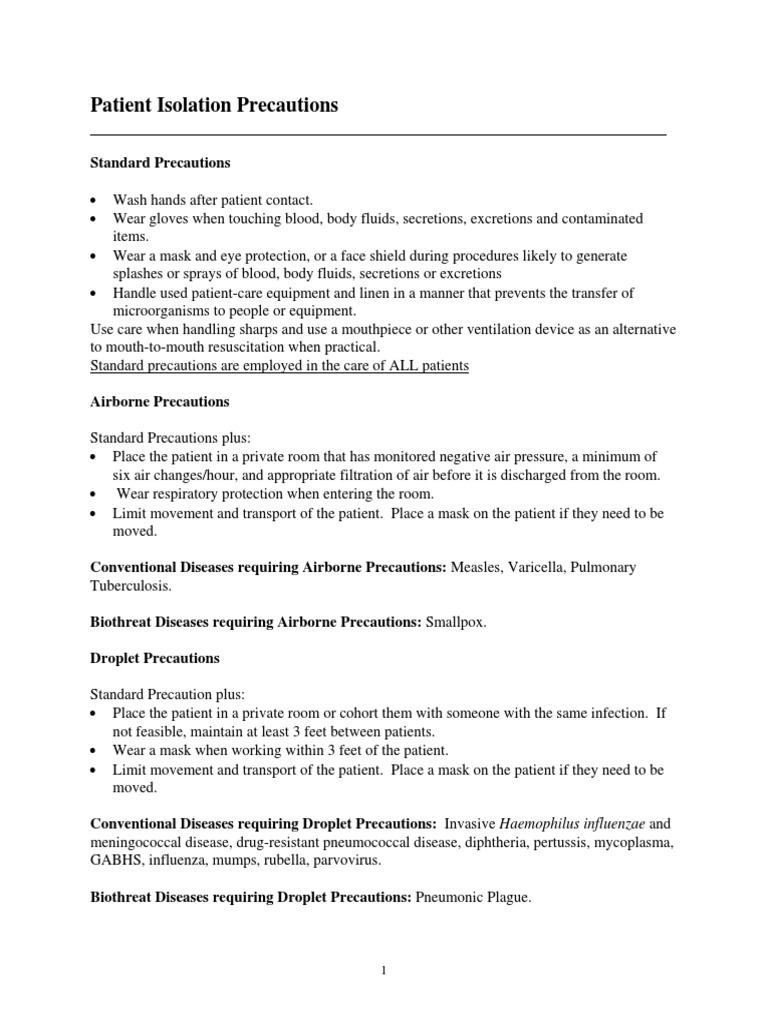 Overview of Patient Isolation Precautions | PDF | Infection | Infection ...