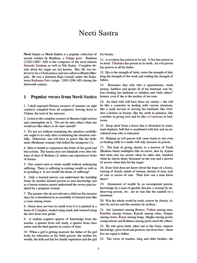 1 Popular Verses From Neeti Sastra | PDF