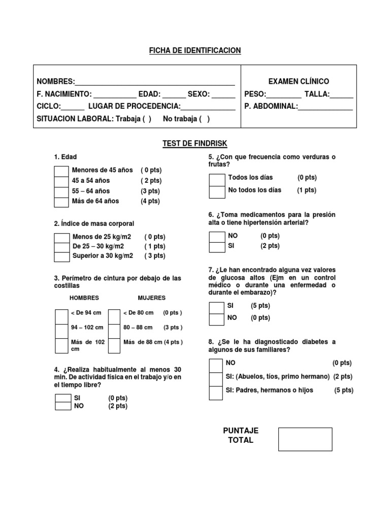 Test de Findrisk | PDF | Ciencias de la Salud | Salud pública
