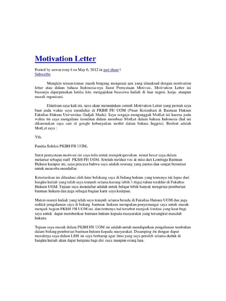 Contoh Motivation Letter Untuk Magang | PDF