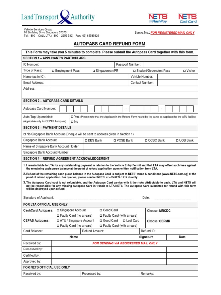 Autopass Card Refund Form | PDF | Service Industries | Business