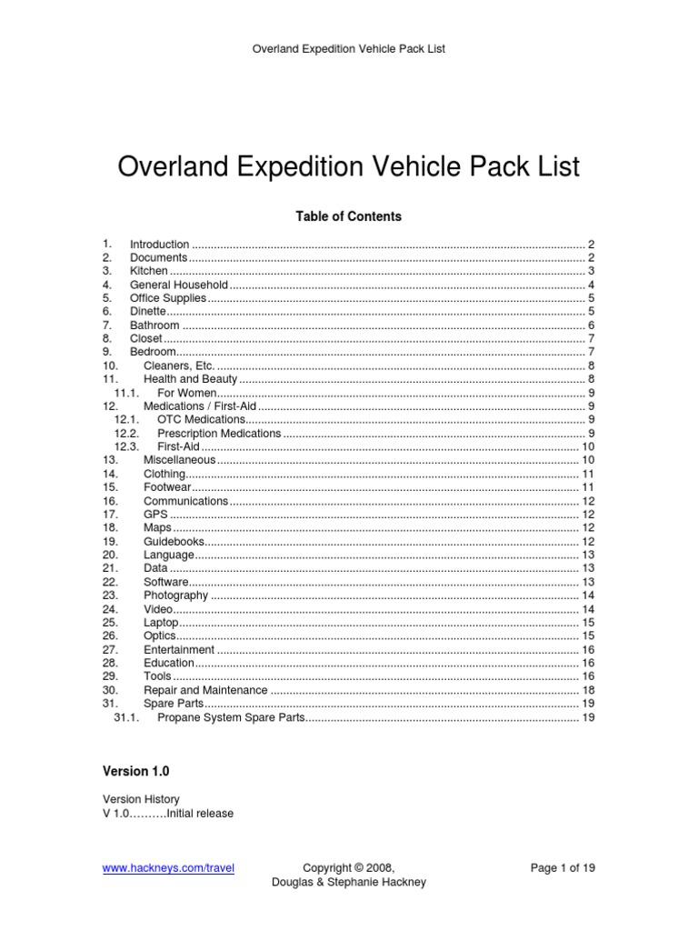 Overland Expedition Vehicle Pack List | PDF | Digital Camera | Personal ...