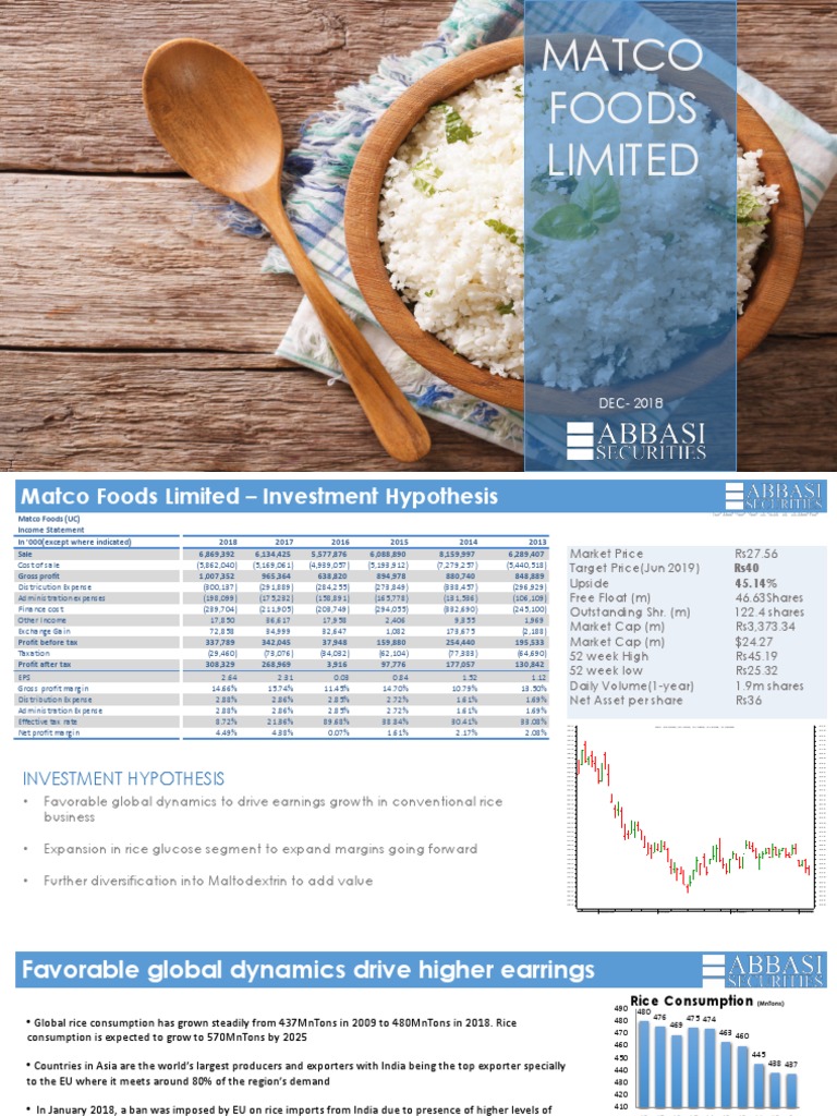 Matco Foods Limited | PDF | Valuation (Finance) | Rice