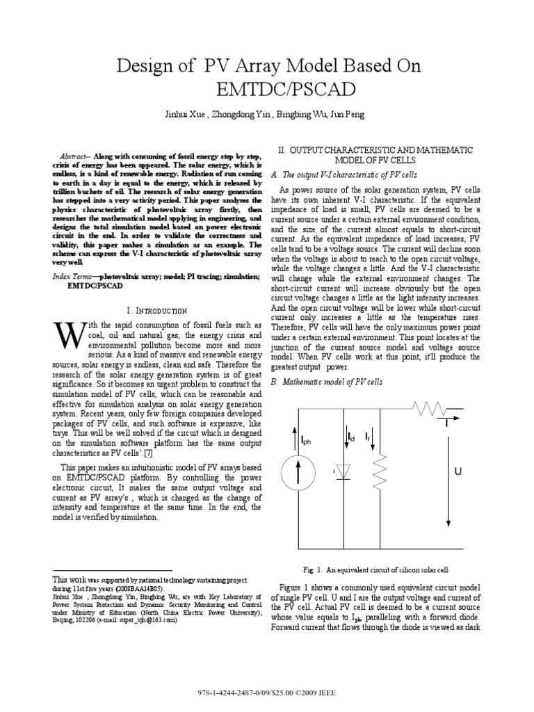 Design of PV Array Model Based On Emtdc/Pscad: Jinhui Xue, Zhongdong Yin, Bingbing Wu, Jun Peng ...