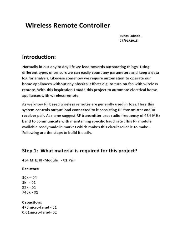 Wireless Remote Controller | PDF | Electronic Circuits | Transmitter
