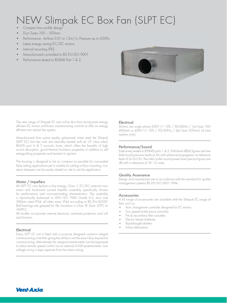 NEW Slimpak EC Box Fan (SLPT EC) : Electrical | PDF | Electric Motor ...