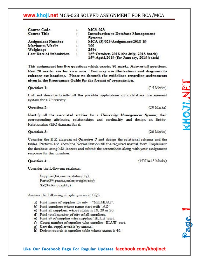 MCS-023 Solved Assignment 2018-19 | PDF | Databases | Computer Data