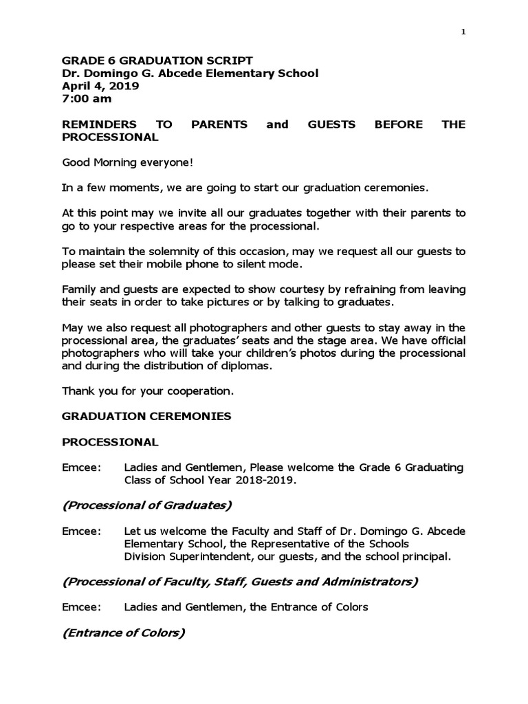 Grade 6 Graduation Script | PDF | International Sports Competitions | Multi Sport Events