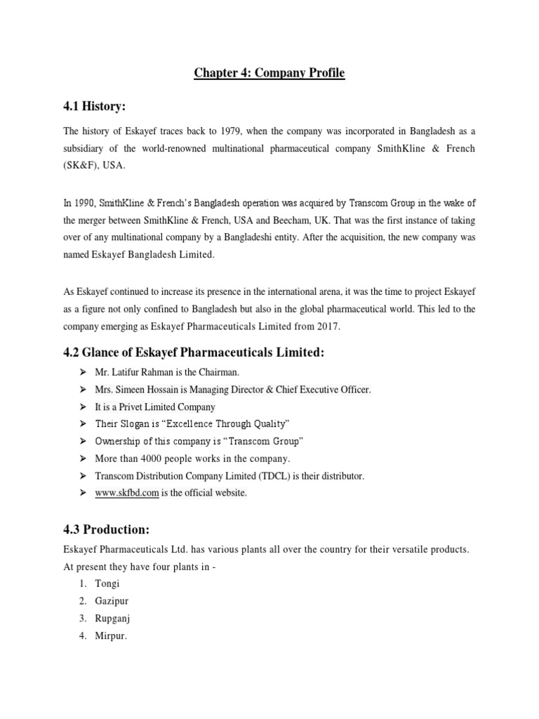 Chapter 4: Company Profile 4.1 History | PDF | Healthcare Industry ...