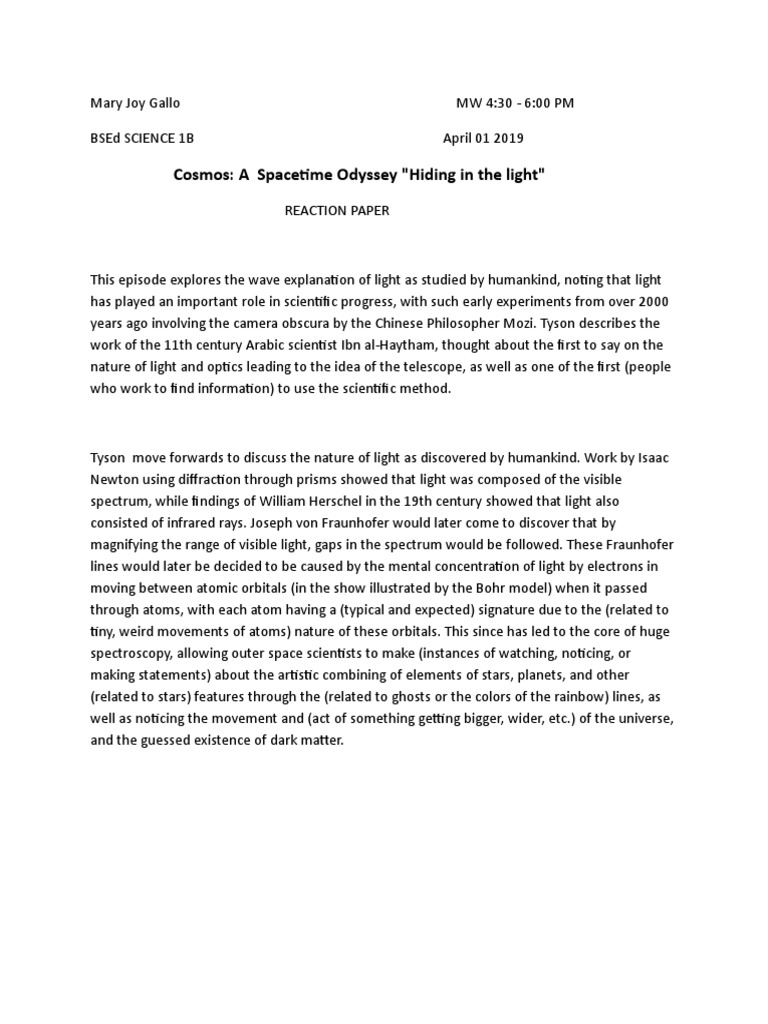 Cosmos: A Spacetime Odyssey "Hiding in The Light" | PDF | Spectroscopy ...