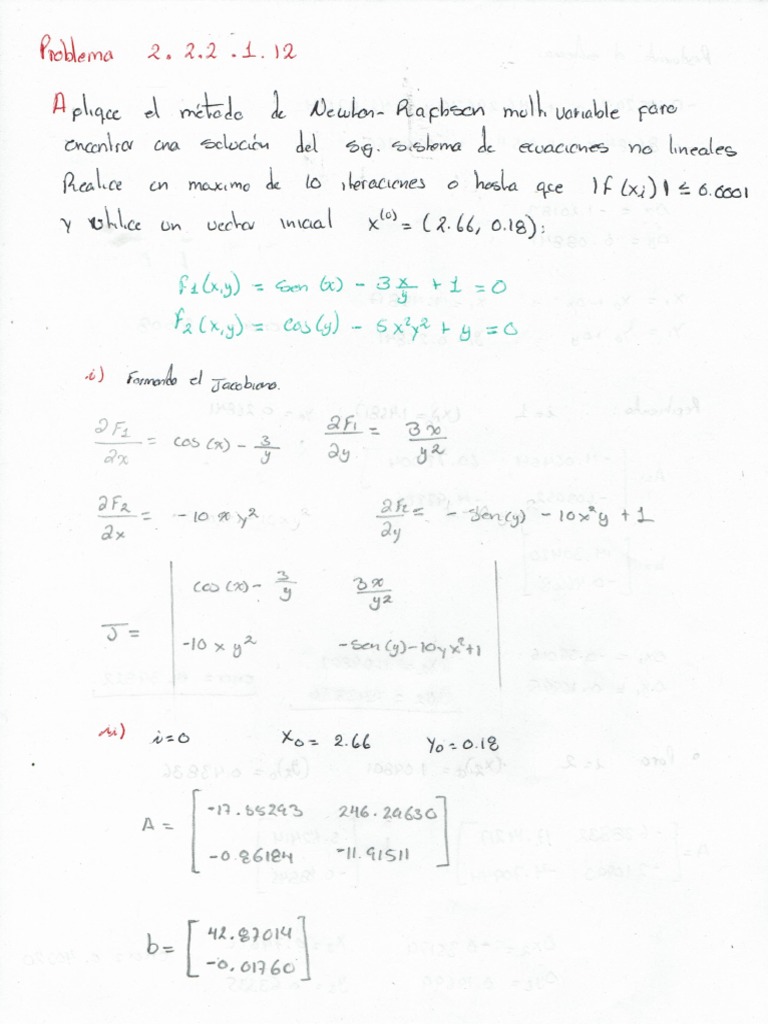 Newton Raphson Multivariable EJERCICIOS RESUELTOS | PDF