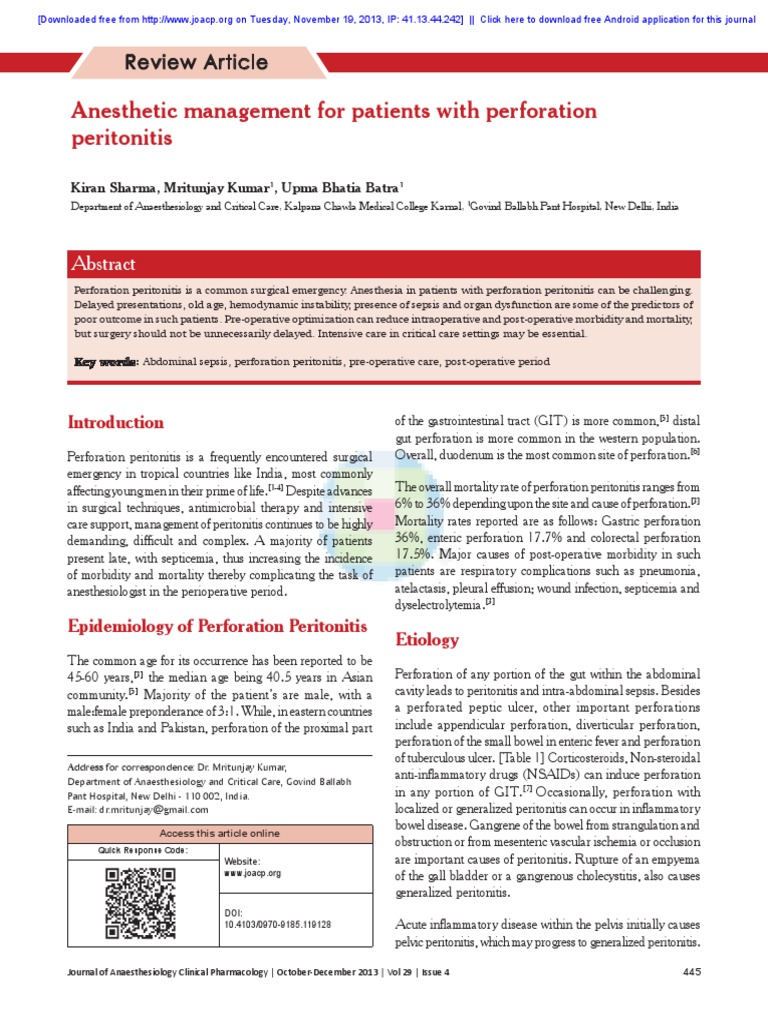 Perforation Peritonitis | PDF | Sepsis | Anesthesia