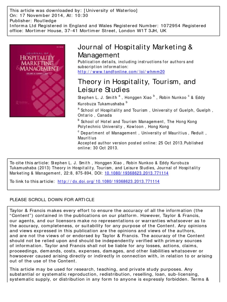 Theory in Hospitality Tourism and Leisur PDF | PDF | Theory ...