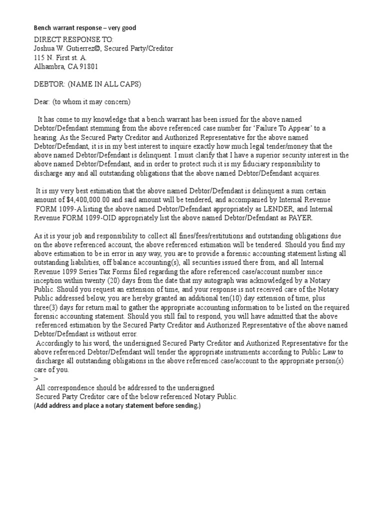 Bench Warrant Response Very Good | PDF | Security Interest | Common Law