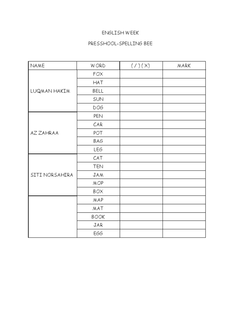 Score Sheet Spelling Bee | PDF