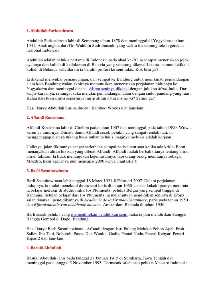 10 Tokoh Seni Rupa Indonesia Dan Alirannya | PDF