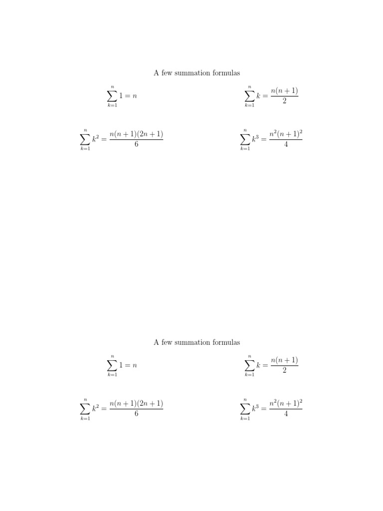 Summation Formulas | PDF | Mathematical Notation | Teaching Mathematics