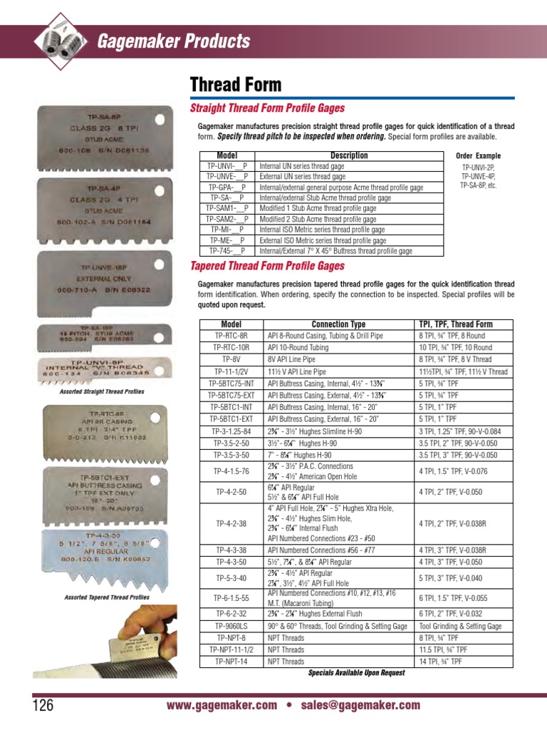 Gagemaker Products: Thread Form | PDF | Cutting Tools | Building Materials