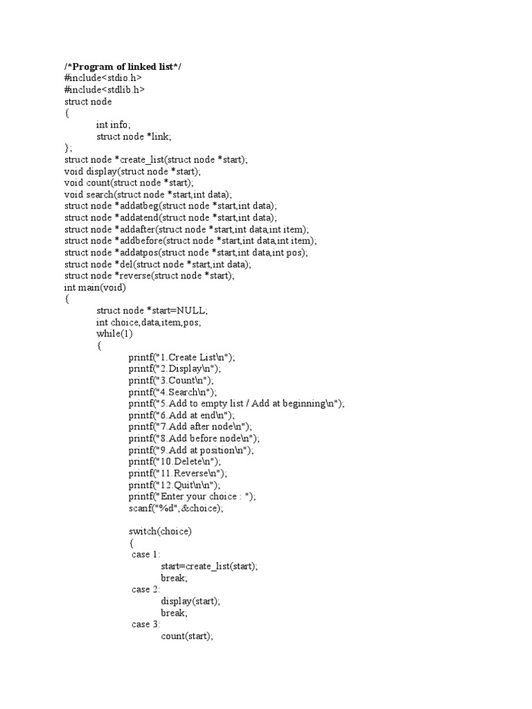 Program of Linked List | PDF | Software Development | Software