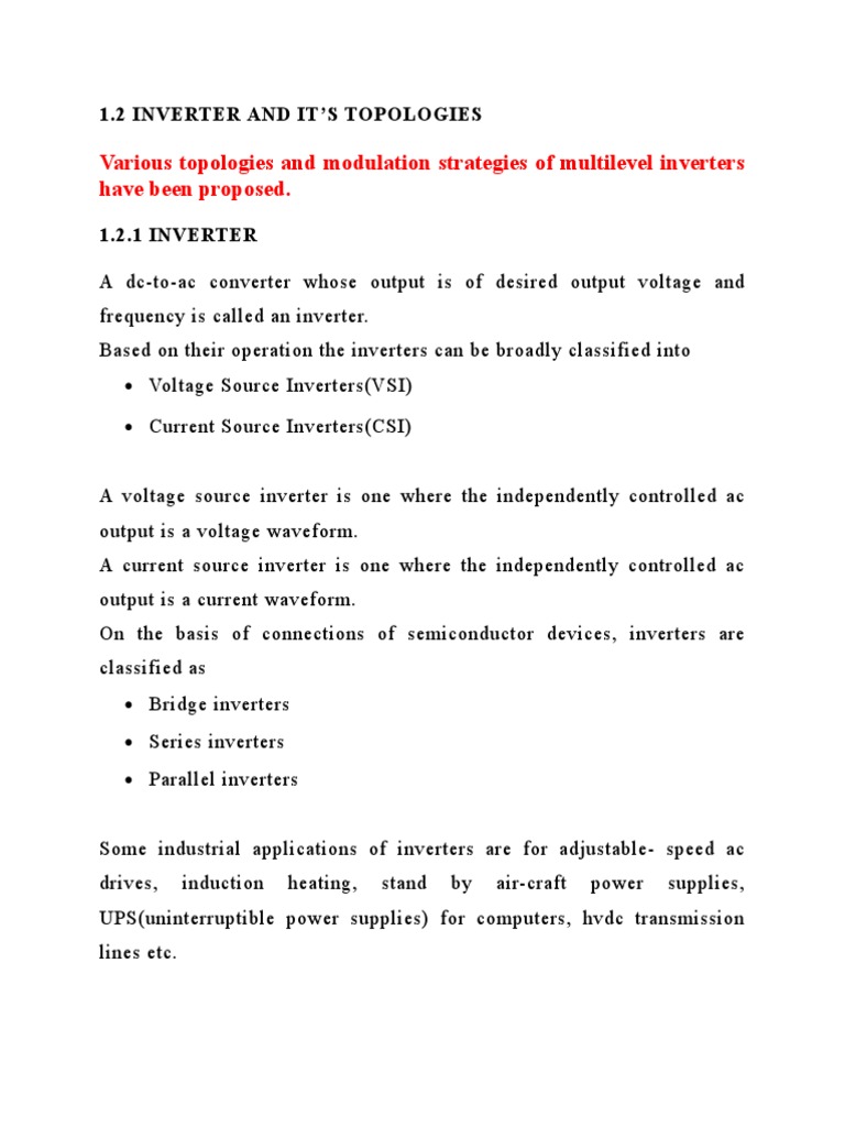 Inverter and Its Topologies | PDF | Power Inverter | High Voltage ...