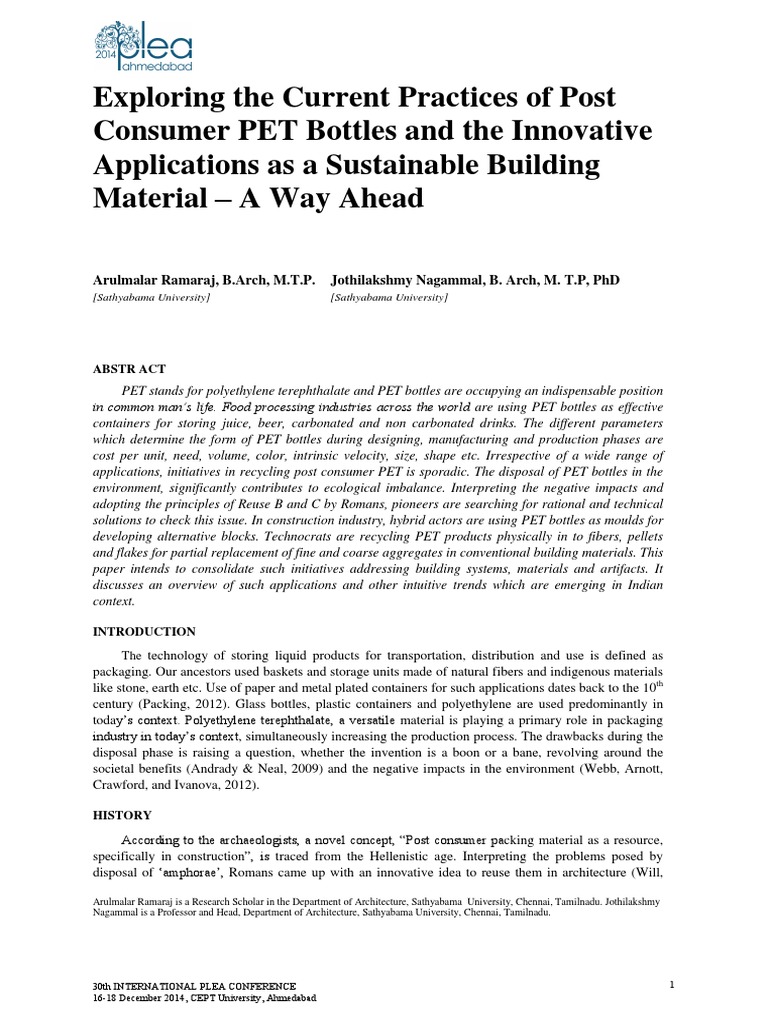 Exploring The Current Practices of Post Consumer PET Bottles and The ...
