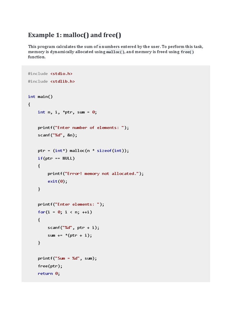 Example 1: Malloc and Free | PDF | C++ | Programming Paradigms