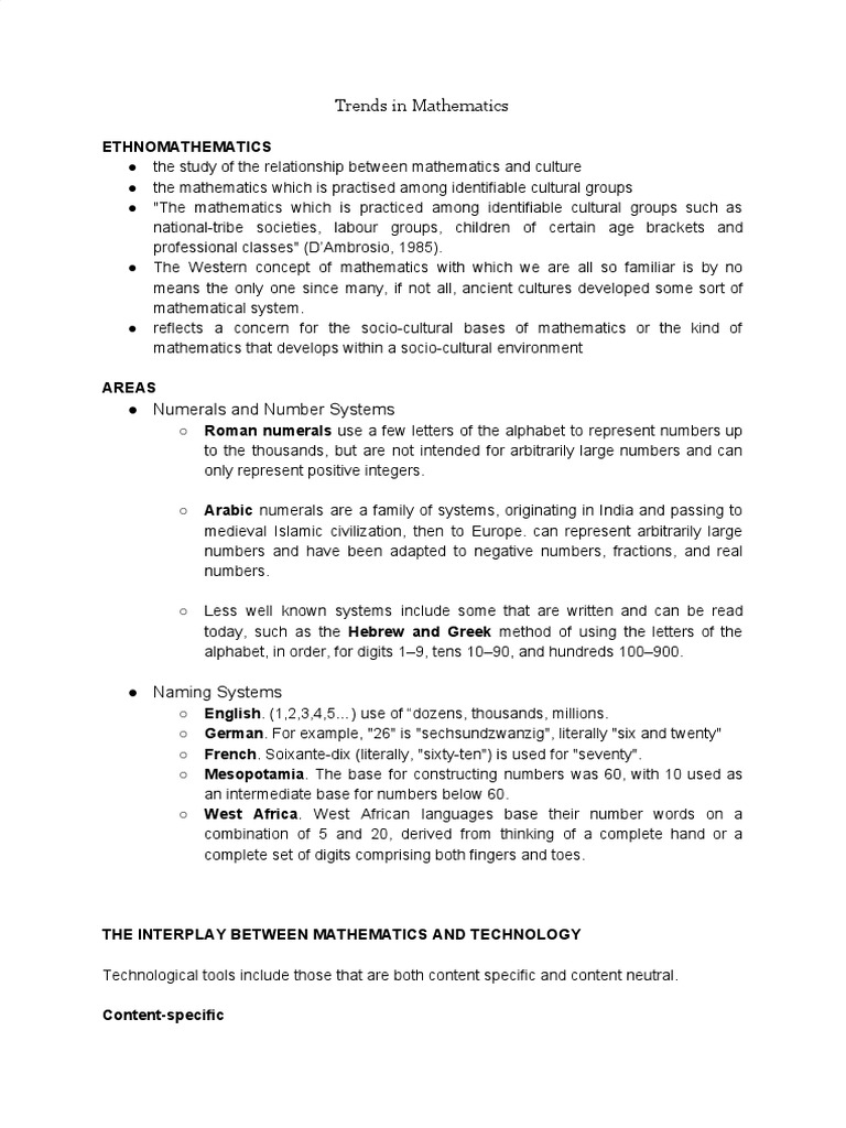 Trends in Mathematics: Ethnomathematics | PDF | Teaching Mathematics ...
