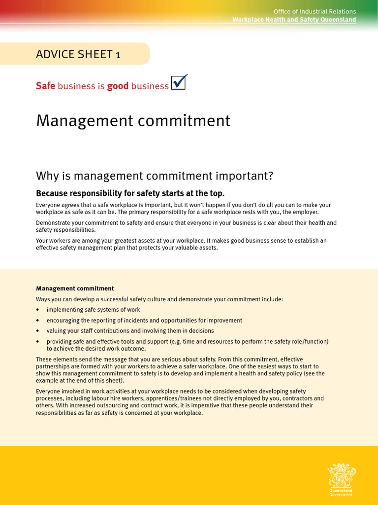 Management Commitment to Workplace Safety | PDF | Occupational Safety ...