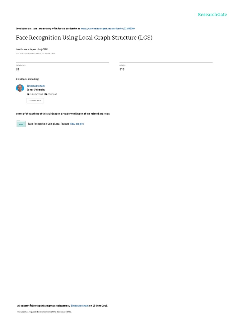 Face Recognition Using Local Graph Structure Lgs | PDF | Artificial Neural Network | Principal ...